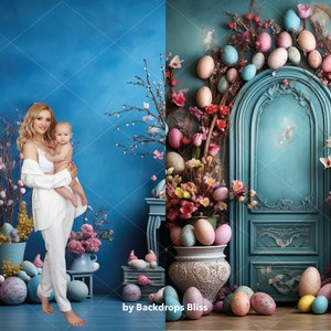 Boho Easter Spring Digital Backdrop Pink Boho Digital Backdrop Girls Blue Easter Digital ...
