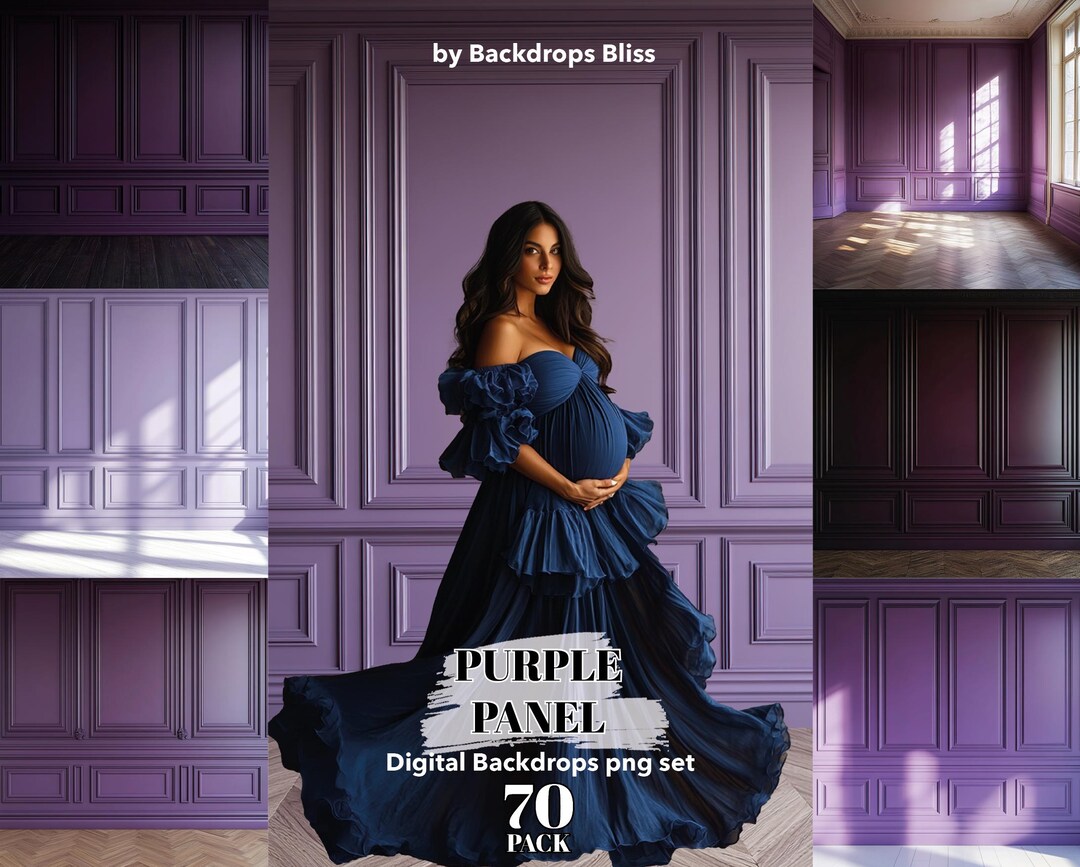 Panel Wall Digital Backdrops Purple Maternity Backdrop Overlays Bundle ...
