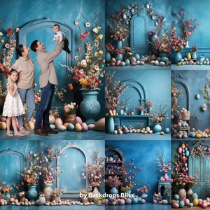 Boho Easter Spring Digital Backdrop Pink Boho Digital Backdrop Girls Blue Easter Digital ...