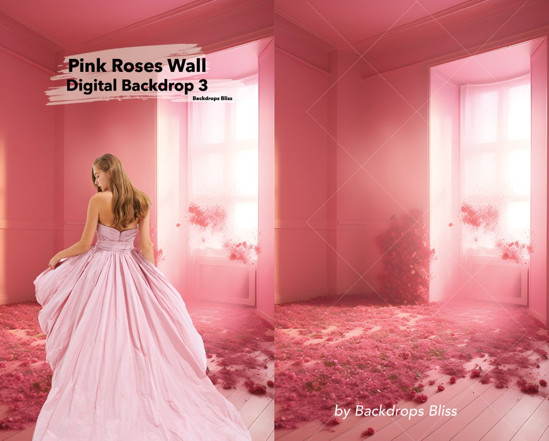1 Digital Pink Rose Wall Art Backdrop - Floral Backdrop - Studio ...