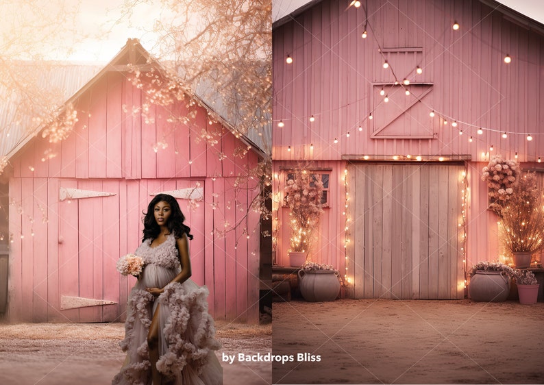 Pink Barn Backdrop Farm Pink Backdrop Boho Digital Backdrop for Kids ...