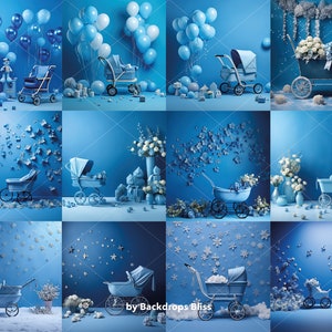 Gender Reveal Backdrop Maternity Digital Backdrop Blue Stroller Digital ...