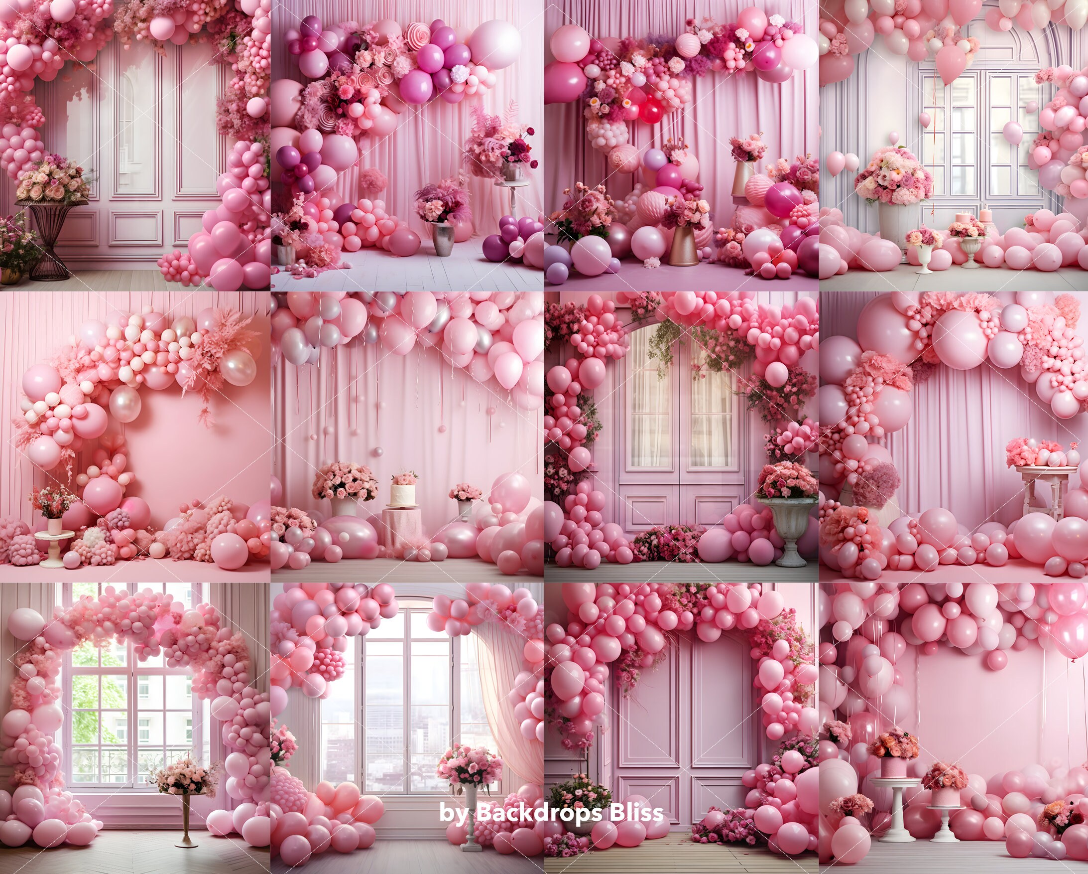 Pink Balloon Garland Digital Backdrop Pink Maternity Digital Backdrop ...