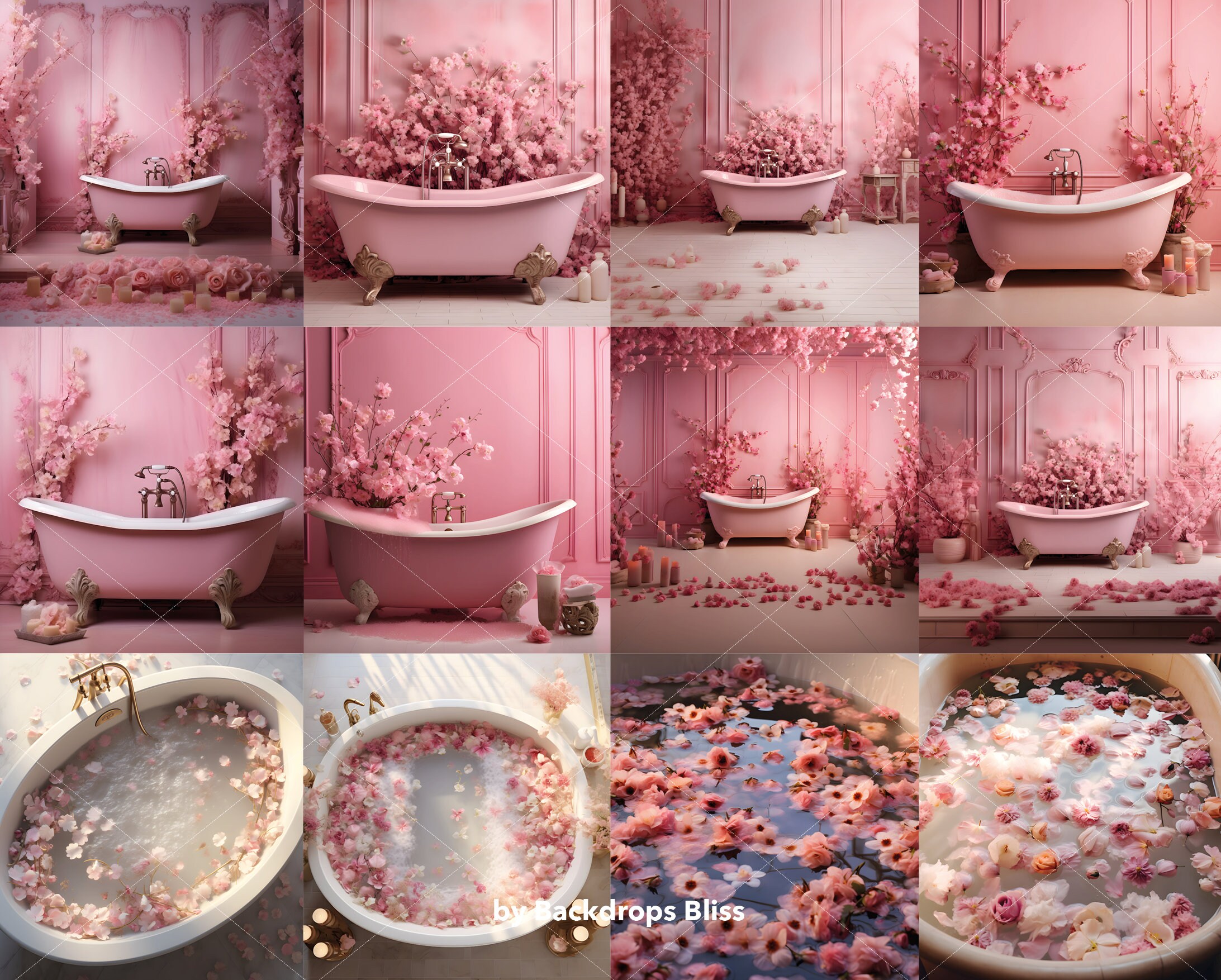 Pink Maternity Tub Digital Backdrop Elegant Bathtub Backdrop Maternity ...