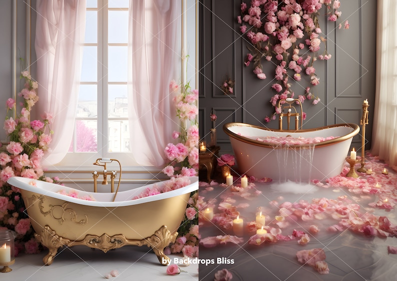 Pink Maternity Tub Digital Backdrop Elegant Bathtub Backdrop Maternity ...