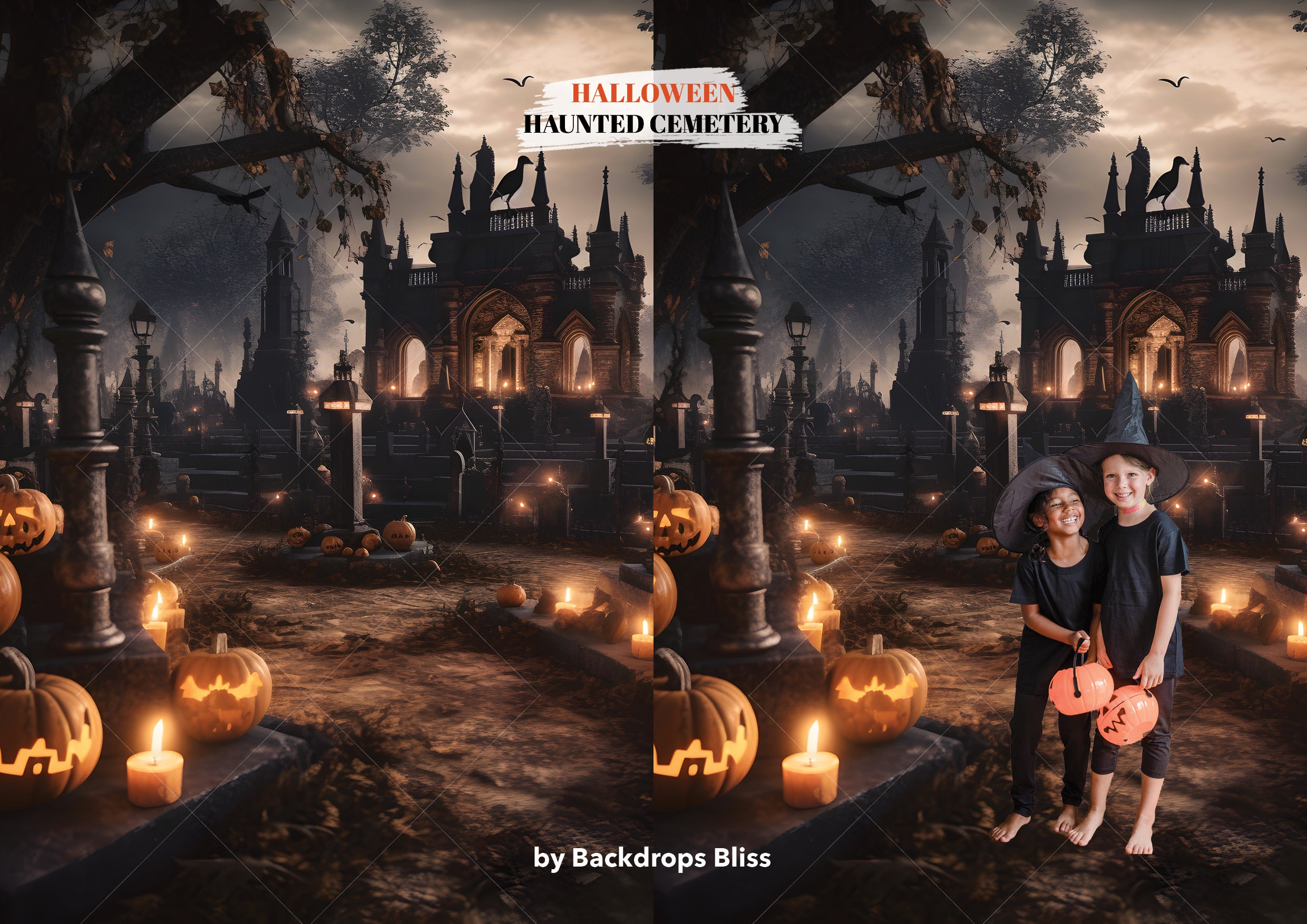 Halloween Backdrop Haunted Cemetery Digital Background Graveyard Fun ...