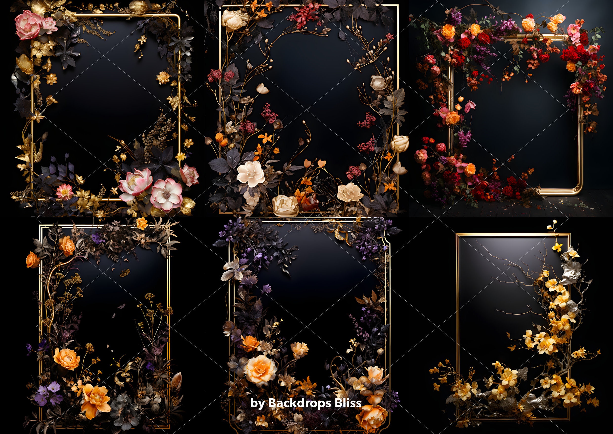 Black Floral Frame Digital Backdrop Maternity Digital Backdrop Floral ...