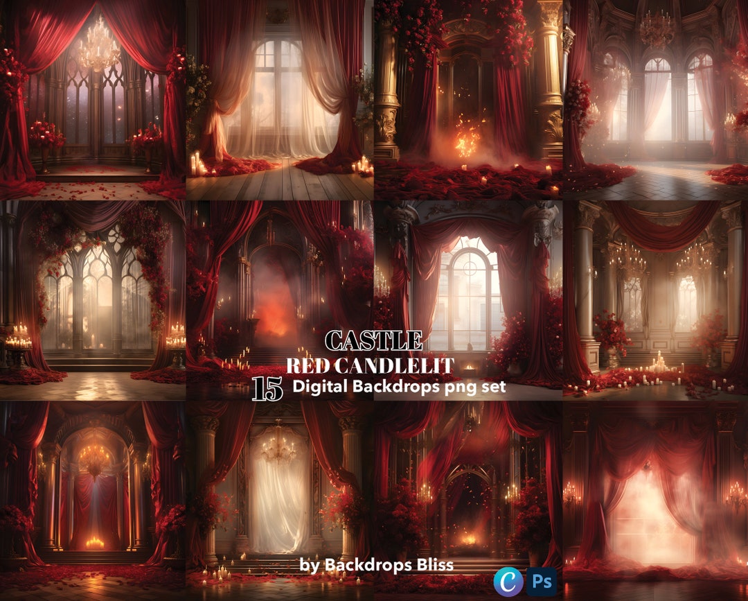 Red Floral Castle Digital Backdrop Red Maternity Backdrop Red Castle ...