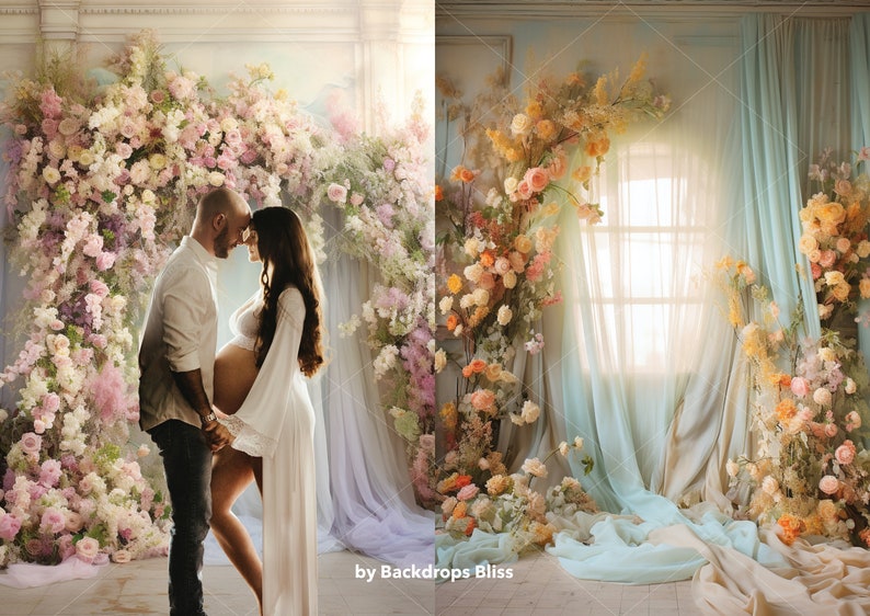 Floral Maternity Digital Backdrop Room Pastel Background Drapes ...