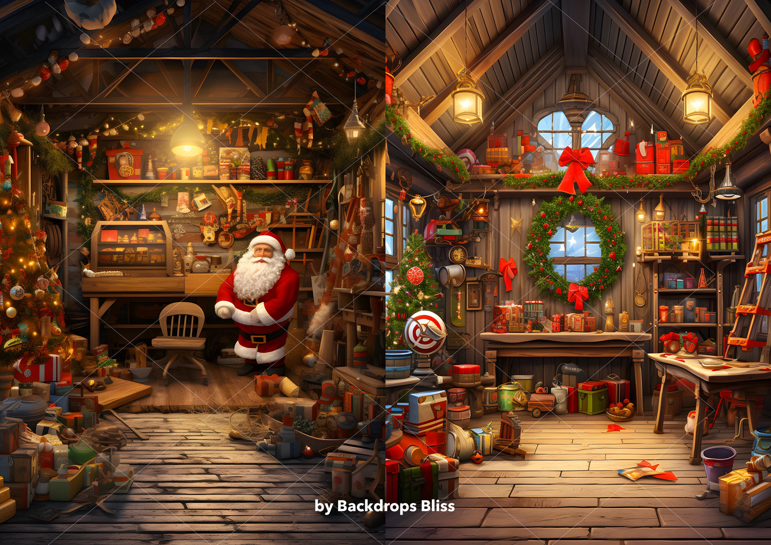 Santa Christmas Backdrop Kids Christmas Digital Backdrop Santas Factory ...