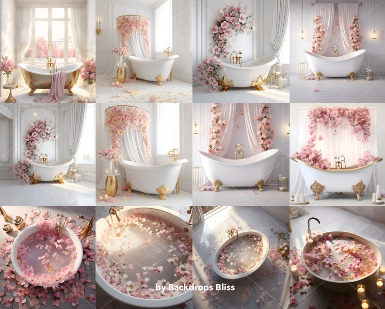 Pink Maternity Tub Digital Backdrop Elegant Bathtub Backdrop Maternity ...