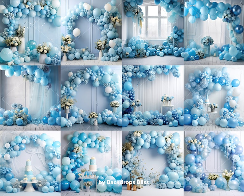 Blue Balloon Arch Digital Backdrop Smash the Cake Overlay Balloon ...