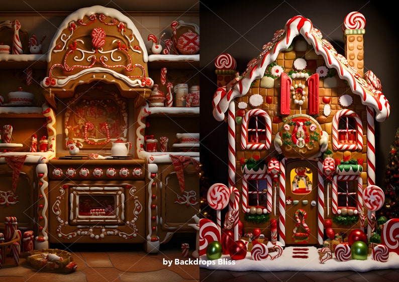 Christmas Gingerbread Digital Backdrop Christmas Bundle Backdrop ...