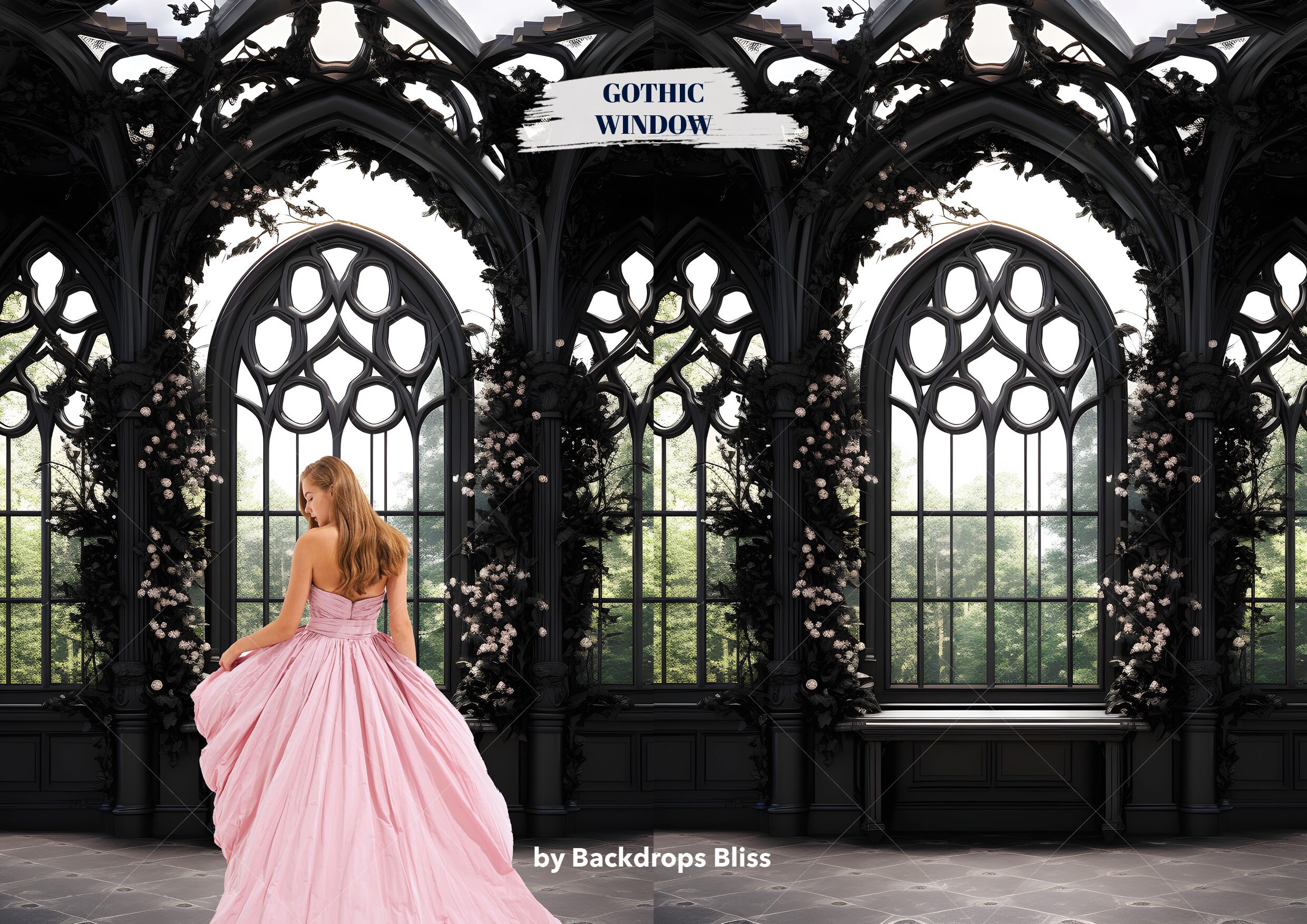 10x Digital Gothic Window Art Backdrop Studio Floral - Etsy