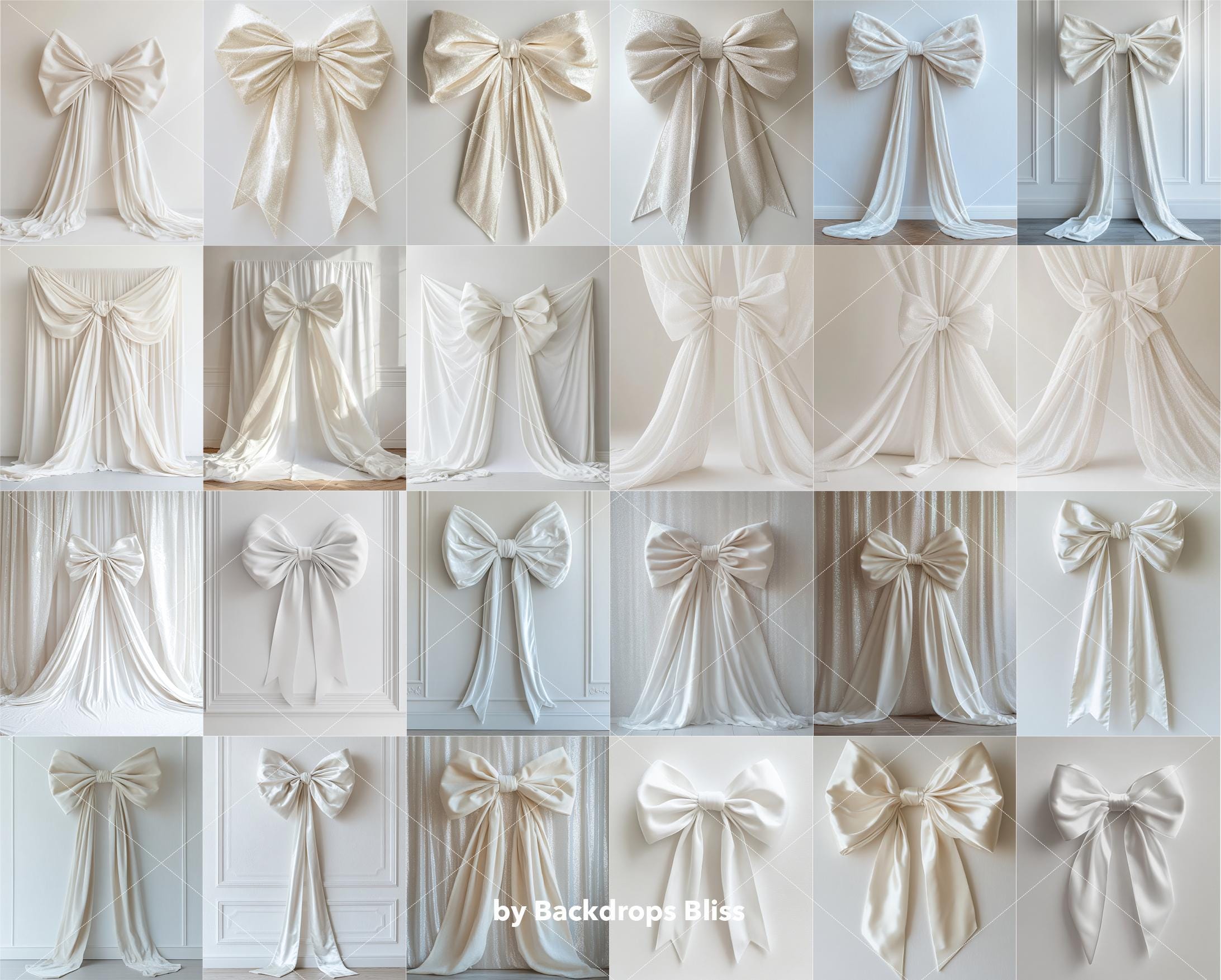 Digital Giant Bow Backdrop White Bow Png Ribbon Overlay White Portrait ...