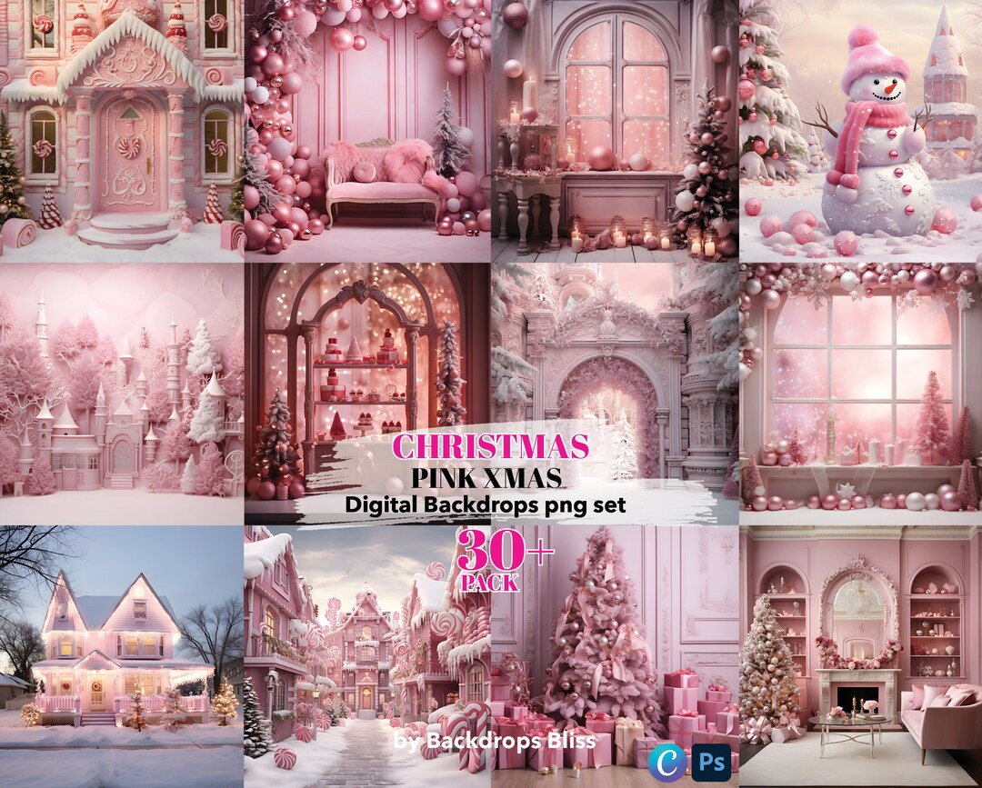 Pink Christmas Digital Backdrop Pink Christmas Tree Digital Backdrop ...