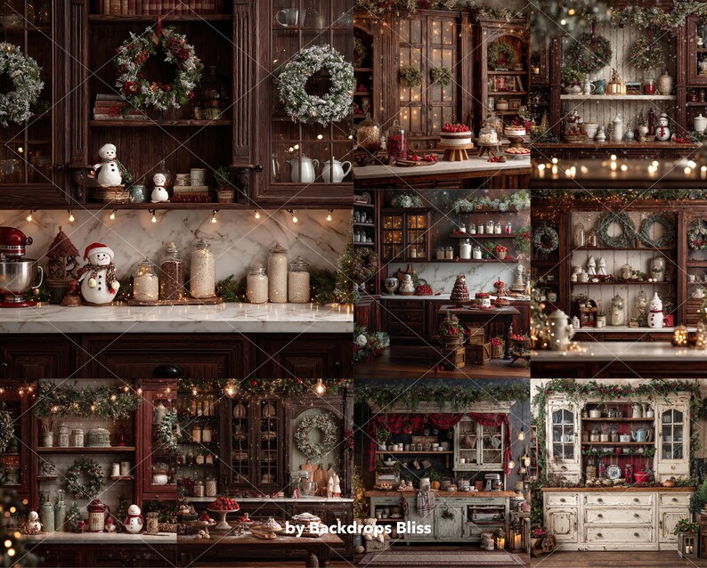 Christmas Kitchen Photo Backdrop Family Holiday Kids & Pets Background ...