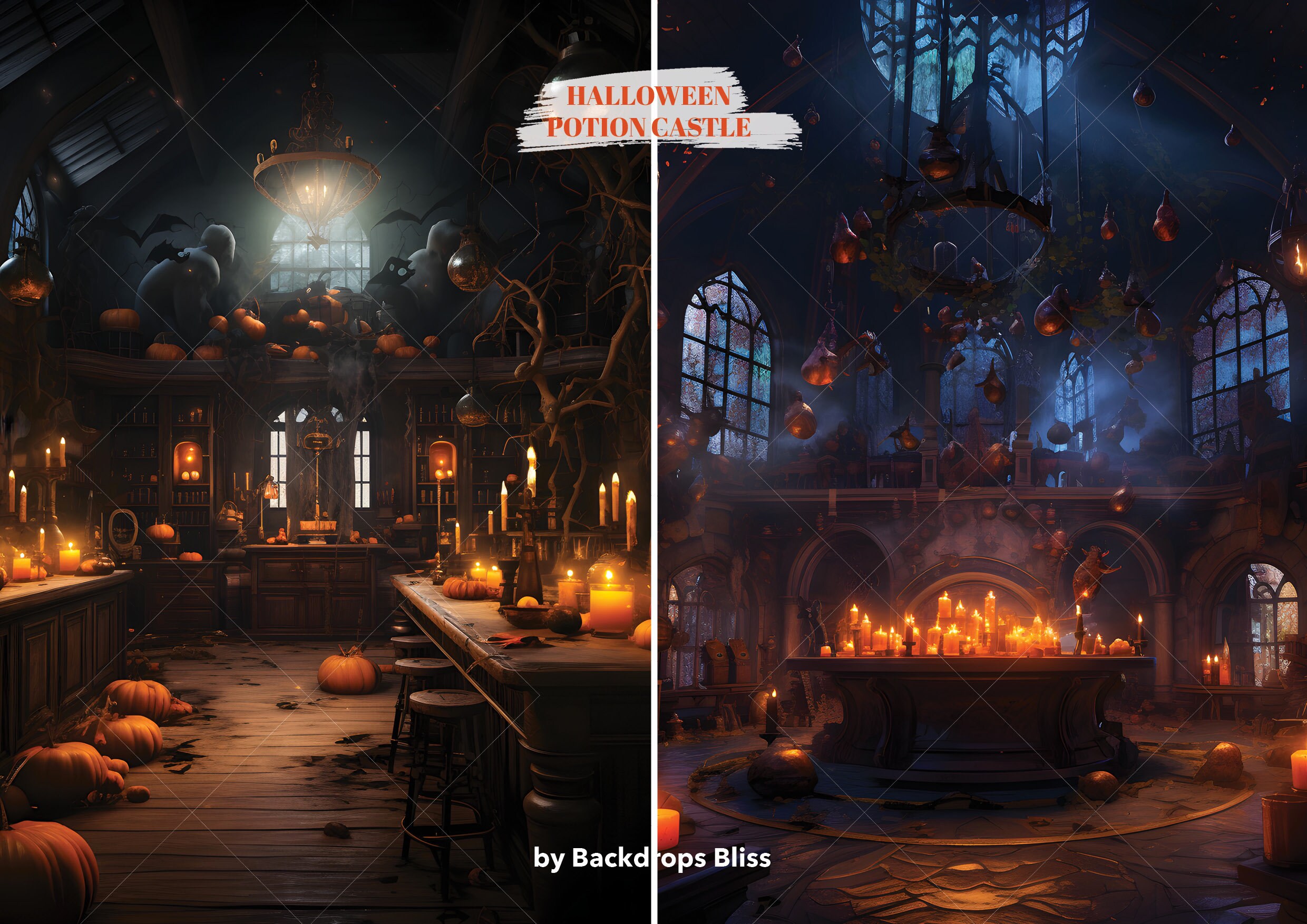 Halloween Backdrop Potion Making Castle Digital Background - Etsy