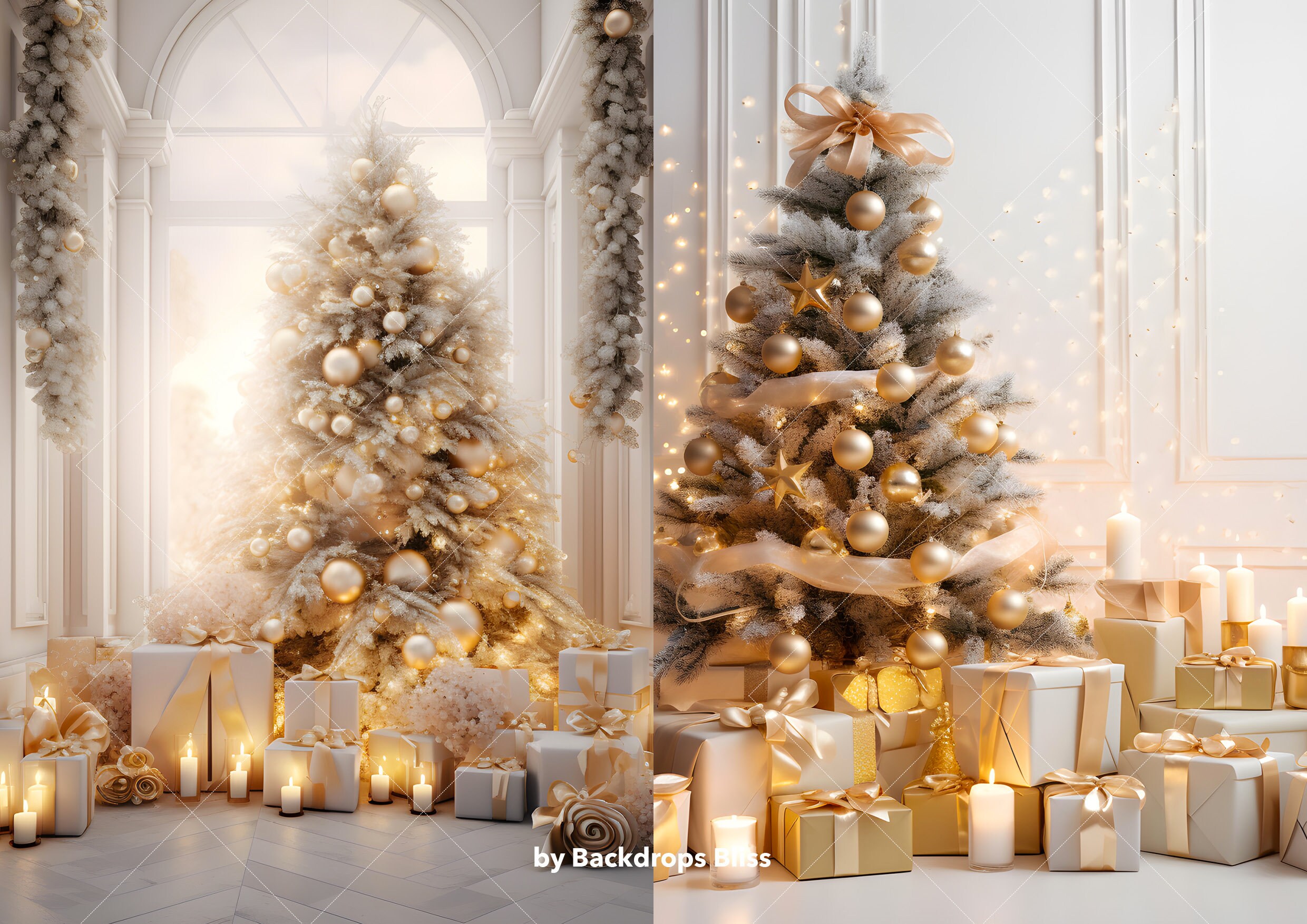 Christmas Gold Digital Backdrop Christmas Tree Digital Backdrop ...