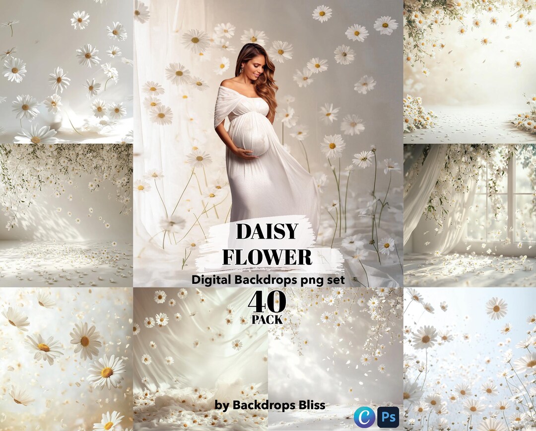 White Floral Maternity Digital Backdrop Maternity Backdrop Digital ...
