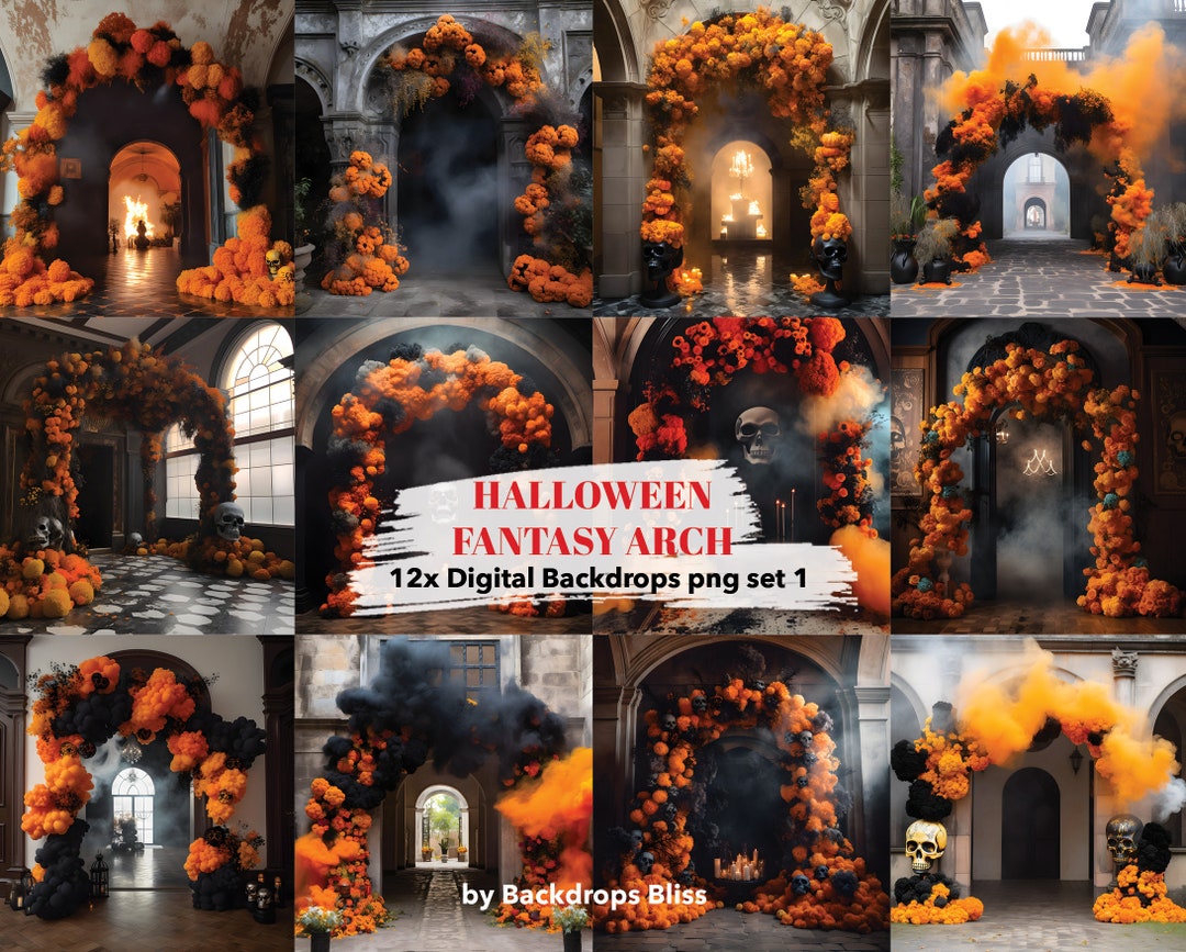 Halloween Floral Arch Digital Backdrop Halloween Maternity Overlay ...