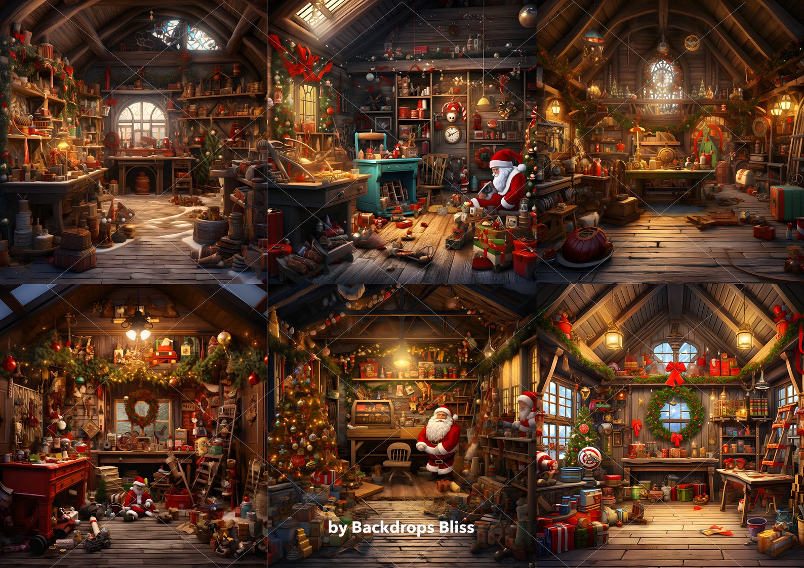 Santa Christmas Backdrop Kids Christmas Digital Backdrop Santas Factory ...