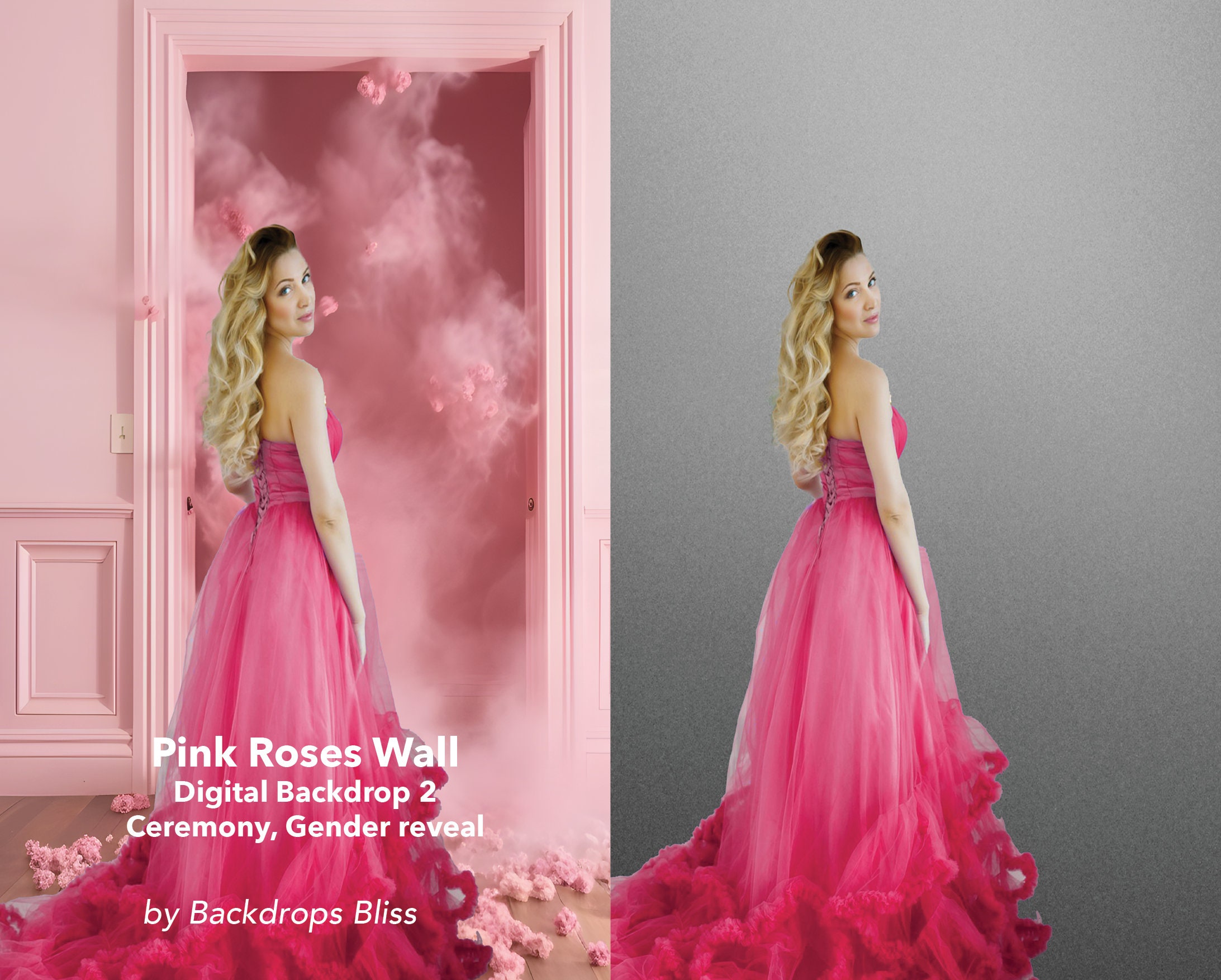 1 Digital Pink Rose Wall Art Backdrop Floral Backdrop Studio ...