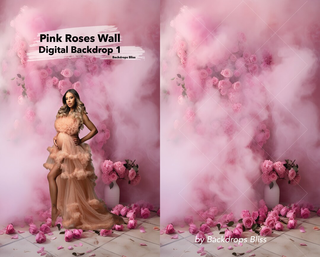 Digital Pink Rose Wall Backdrop Floral Backdrop Pink Smoke Studio Pink ...