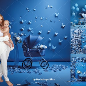 Gender Reveal Backdrop Maternity Digital Backdrop Blue Stroller Digital ...