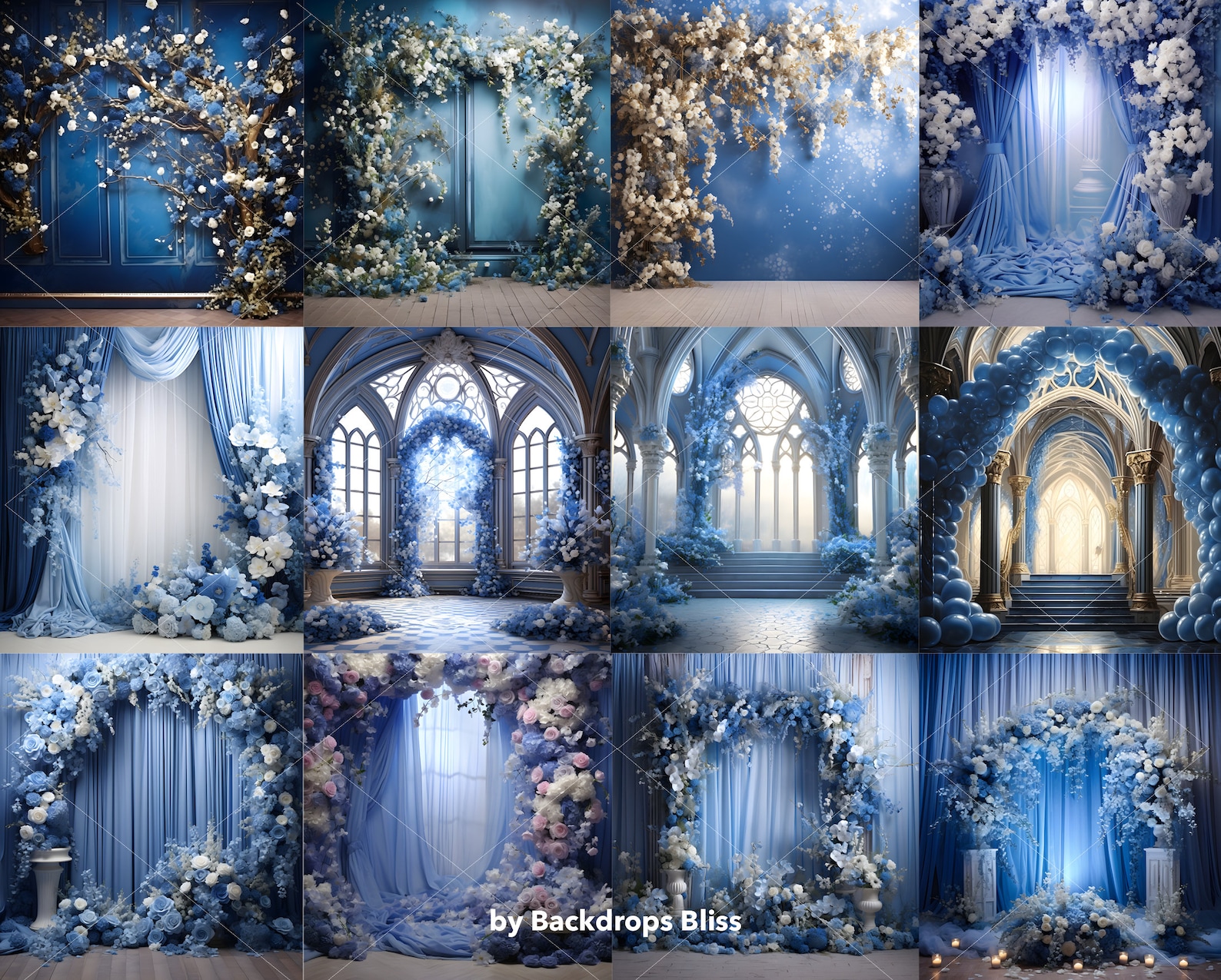 Maternity Digital Backdrop Floral Maternity Backdrop Blue Digital ...