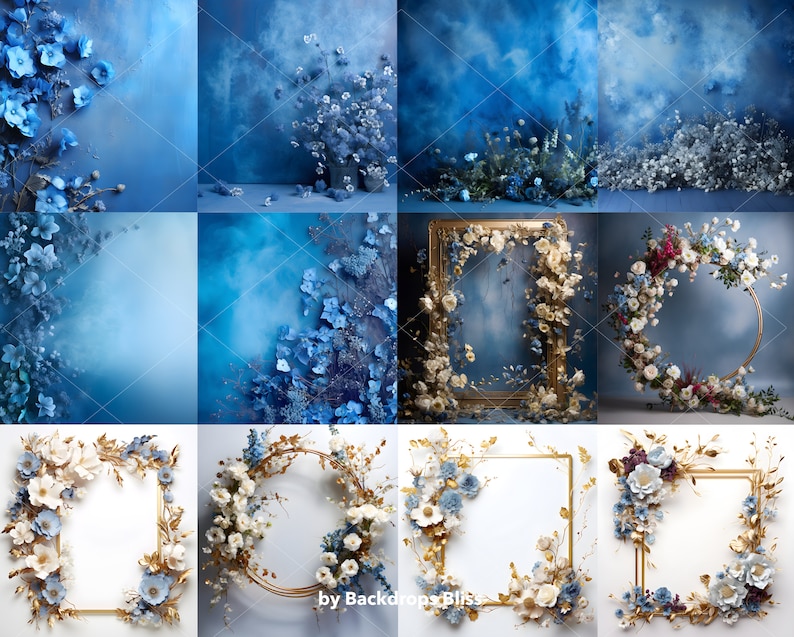 Maternity Digital Backdrop Floral Maternity Backdrop Blue Digital ...