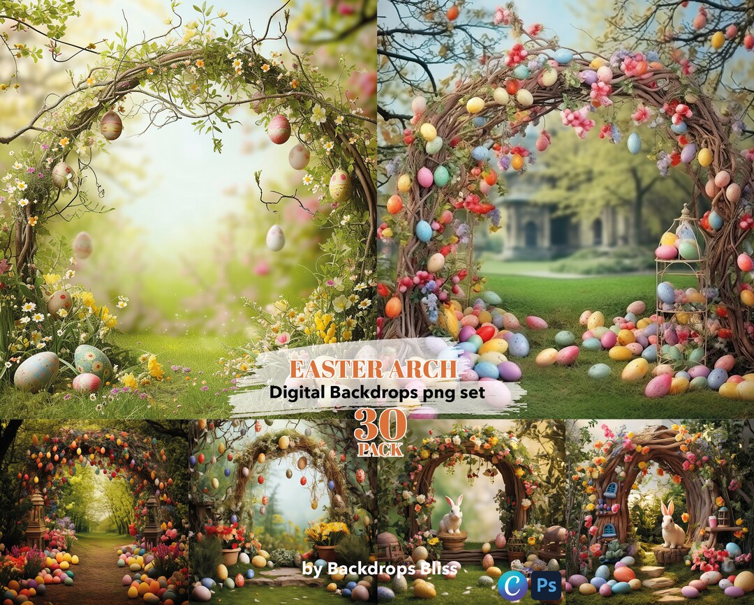 Easter Spring Digital Backdrop Easter Arch Digital Backdrop Easter Egg Digital Outdoor Backdrop ...