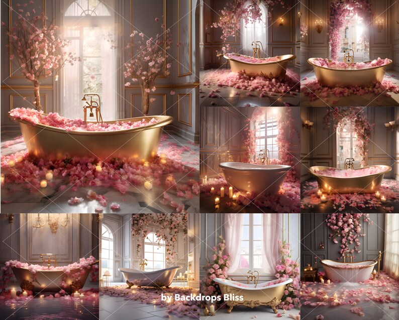 Pink Maternity Tub Digital Backdrop Elegant Bathtub Backdrop Maternity ...