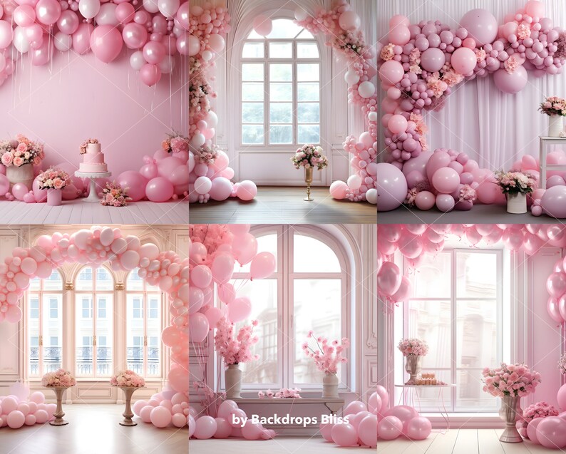 Pink Balloon Garland Digital Backdrop Pink Maternity Digital Backdrop ...