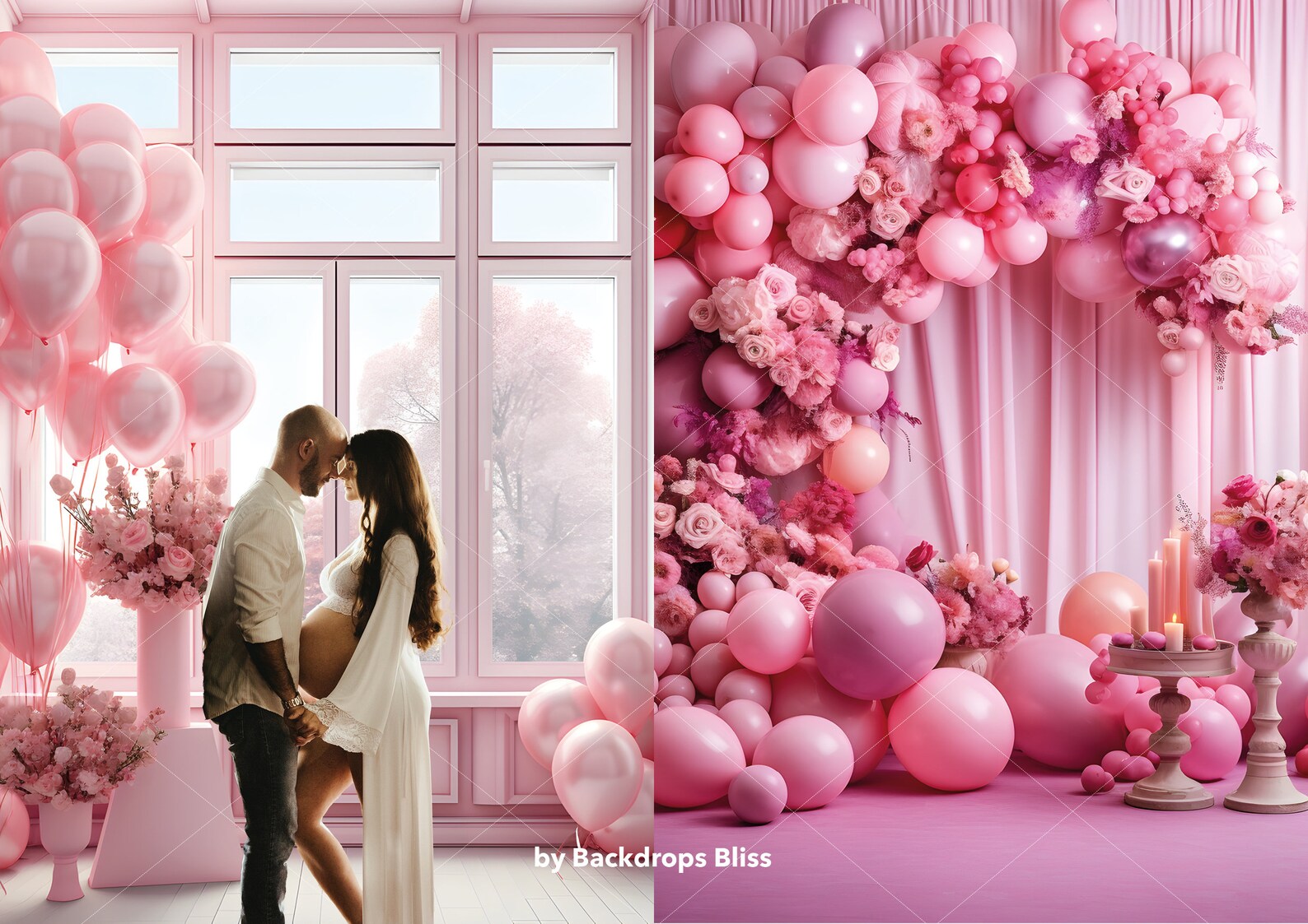 Pink Balloon Garland Digital Backdrop Pink Maternity Digital Backdrop ...
