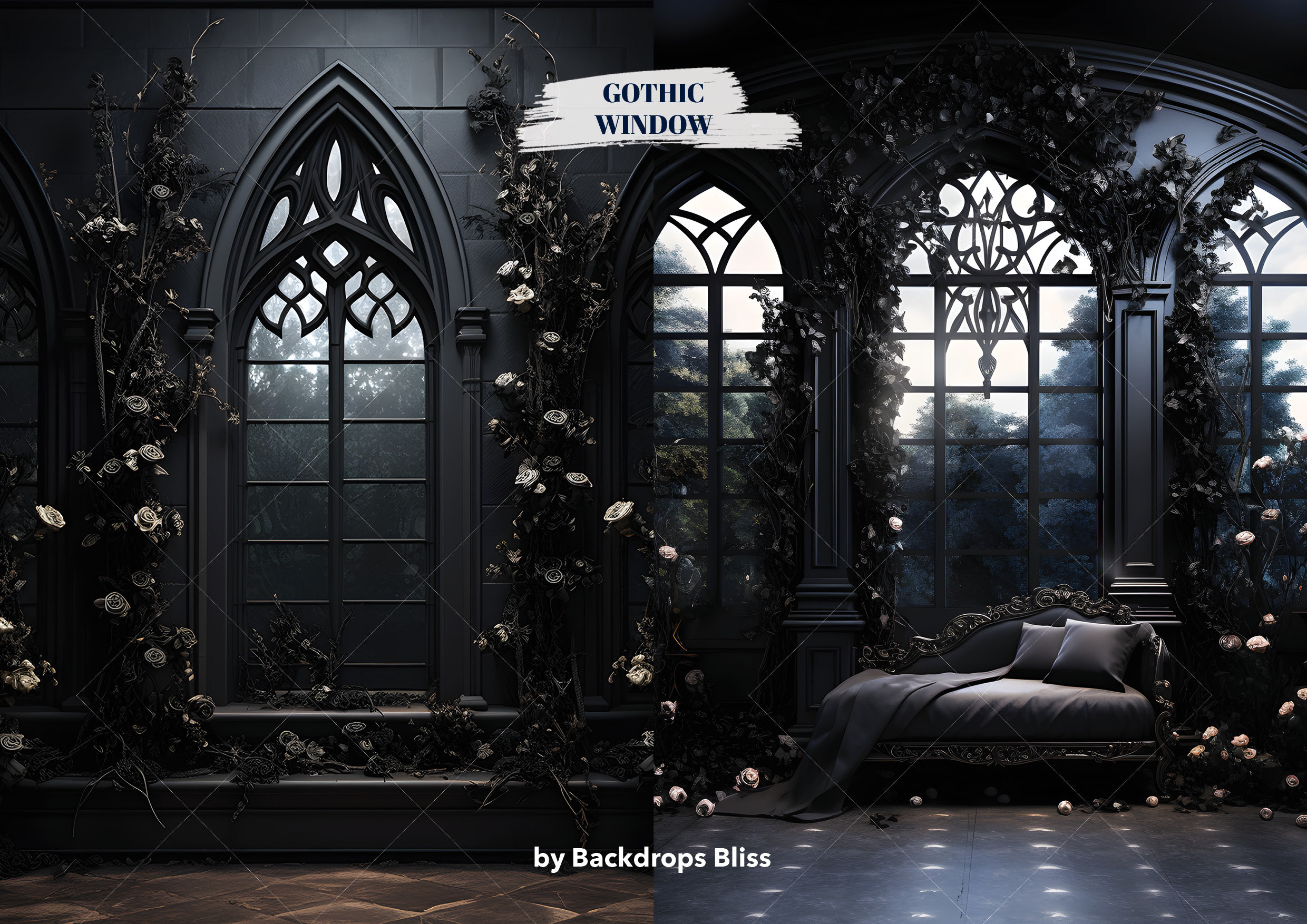 Halloween Digital Backdrop Gothic Maternity Digital Backdrop Floral ...