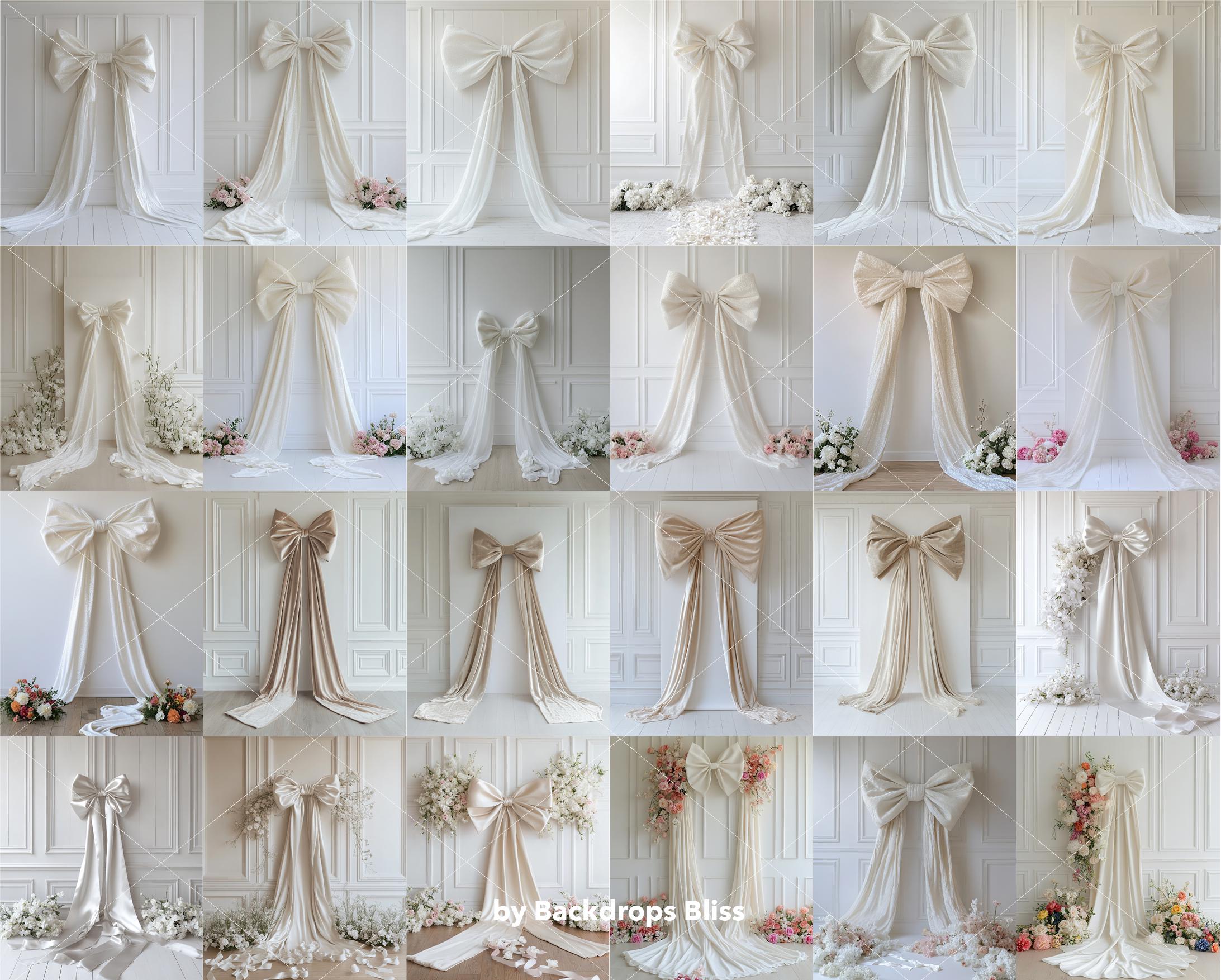 Digital Giant Bow Backdrop White Bow Png Ribbon Overlay White Portrait ...