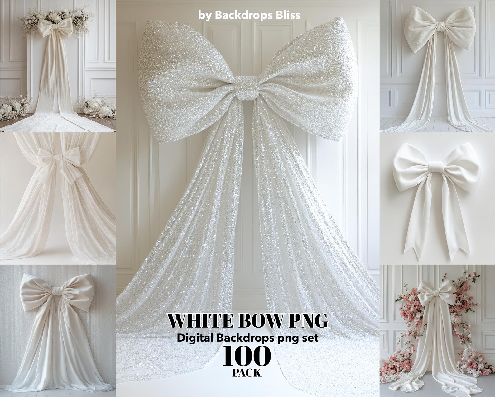 Digital Giant Bow Backdrop White Bow Png Ribbon Overlay White Portrait ...