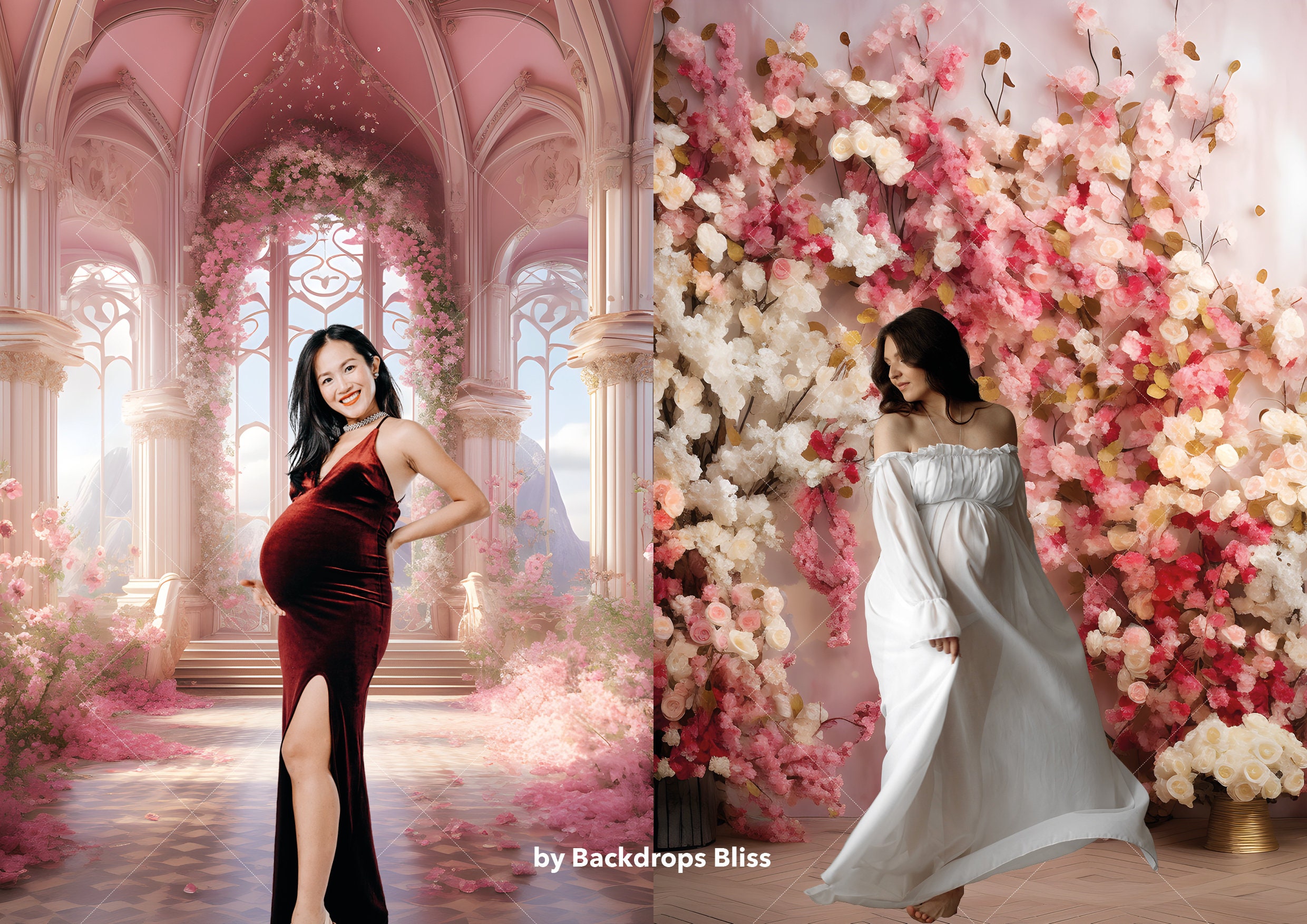Maternity Digital Backdrop Floral Maternity Backdrop Light Pink Digital ...