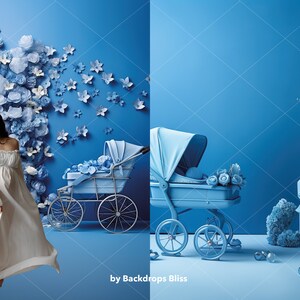 Gender Reveal Backdrop Maternity Digital Backdrop Blue Stroller Digital ...