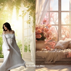 Floral Maternity Digital Backdrop Maternity Overlays Window Backdrop ...