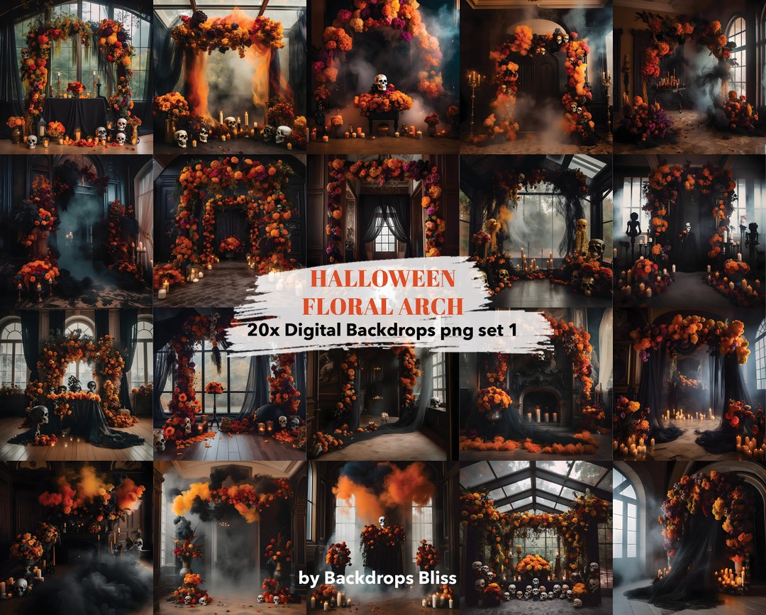 Halloween Floral Arch Digital Backdrop Halloween Maternity Overlay Arch ...