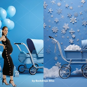 Gender Reveal Backdrop Maternity Digital Backdrop Blue Stroller Digital ...