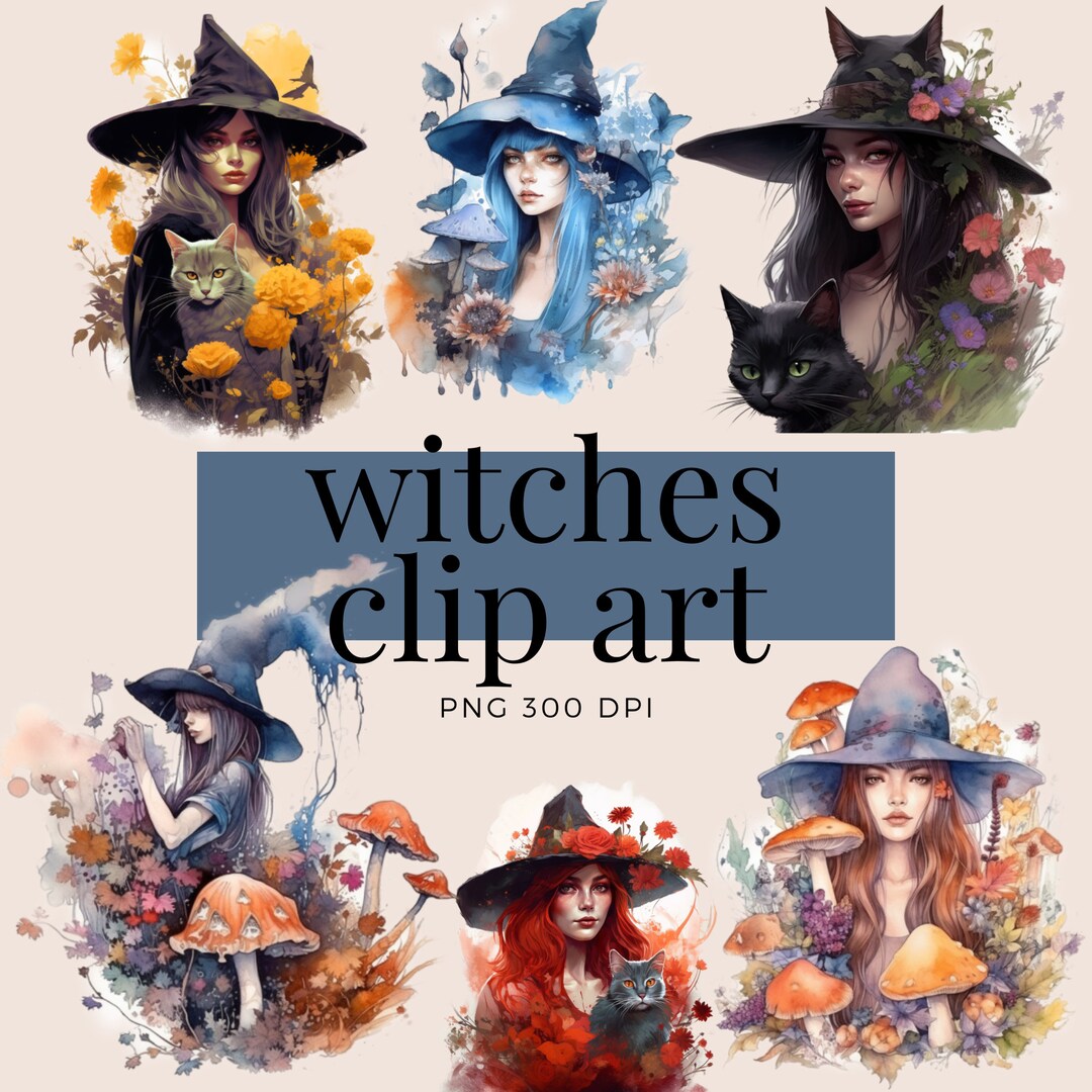 16 PNG Clip Art / Watercolor Colorful Witches / PNG / Transparent ...