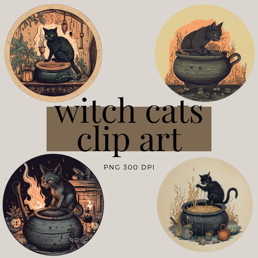 10 PNG Clip Art / Witch Cats / PNG / Transparent Background / Cat ...