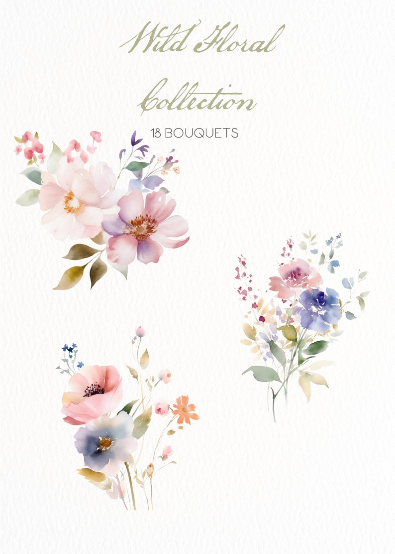 Wild Floral Clipart Watercolor Wild Flowers Floral Clipart - Etsy