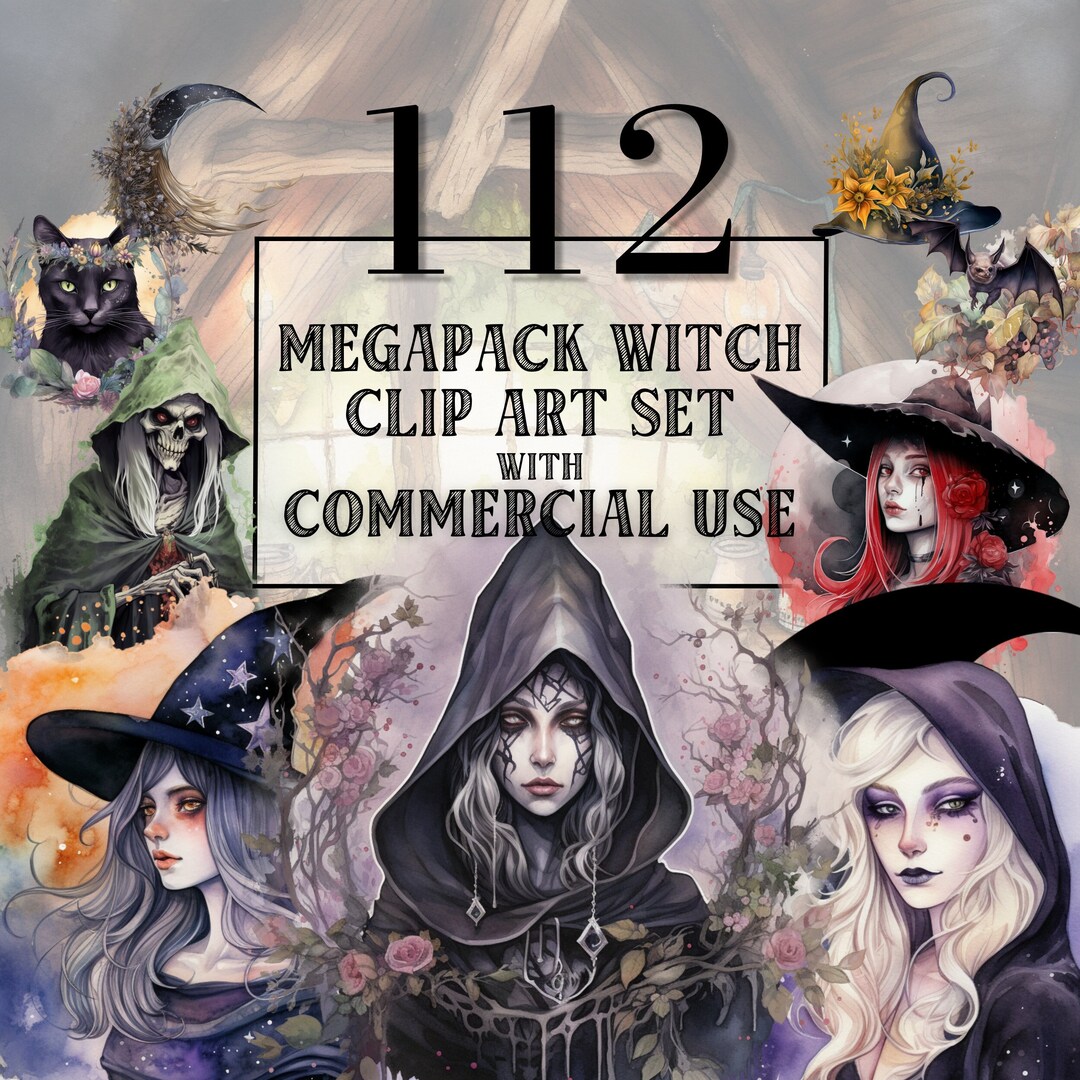 112 Witch Clipart Mega Pack - PNG - Beautiful Gothic Fantasy Clip Art ...