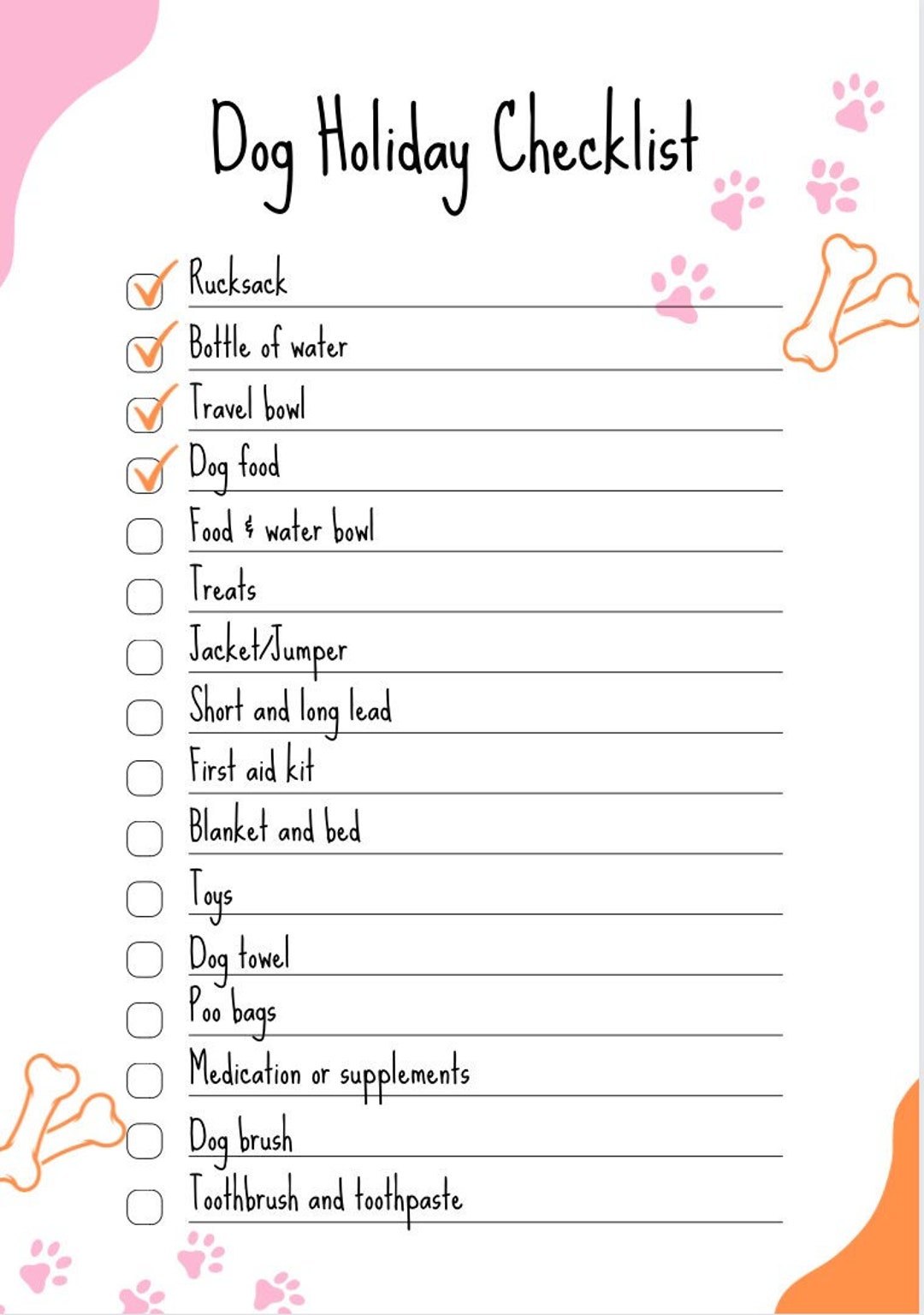 Pink and Orange Dog Holiday Checklist - Etsy