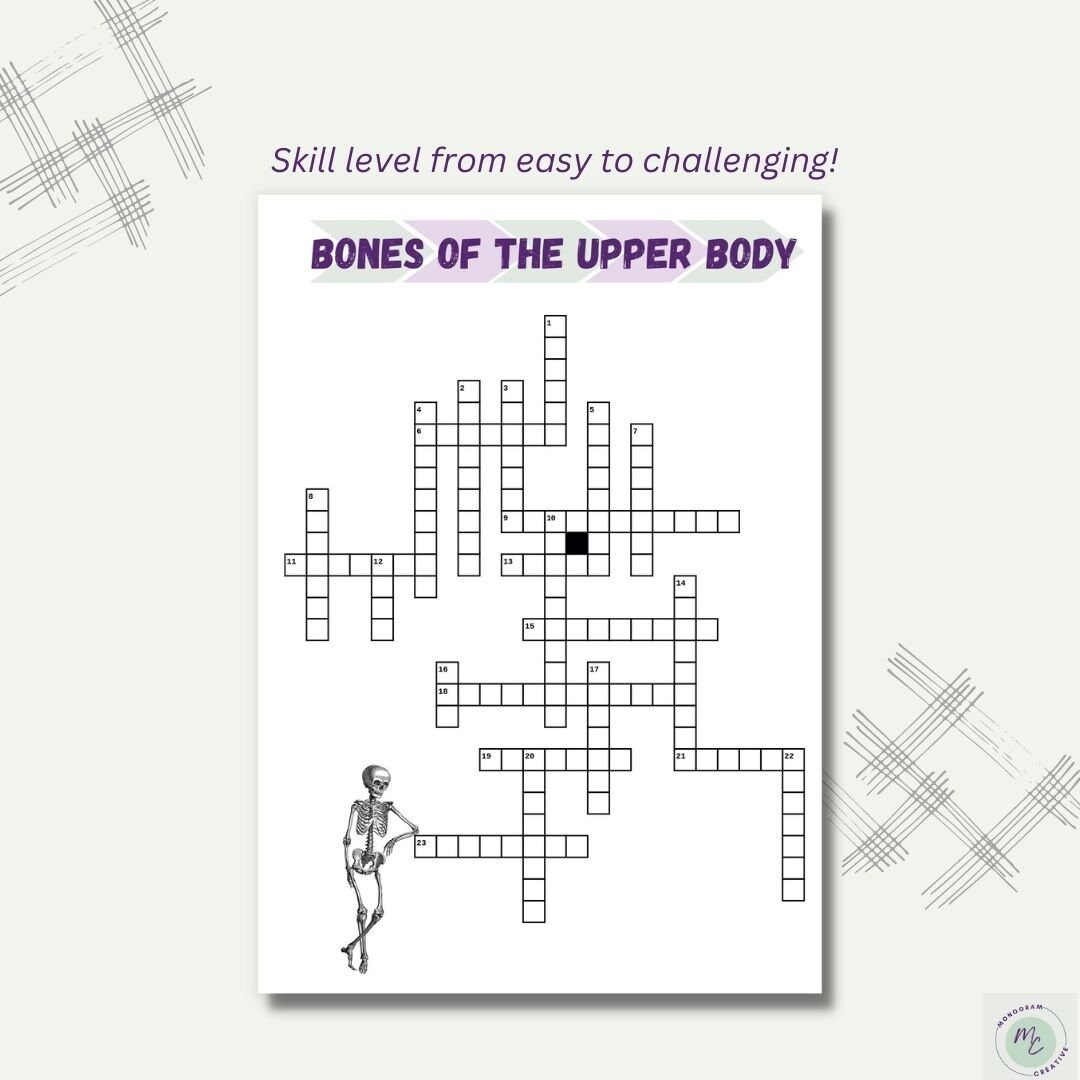 Bones of the Body Anatomy Crossword and Searchword + Answers - Digital ...