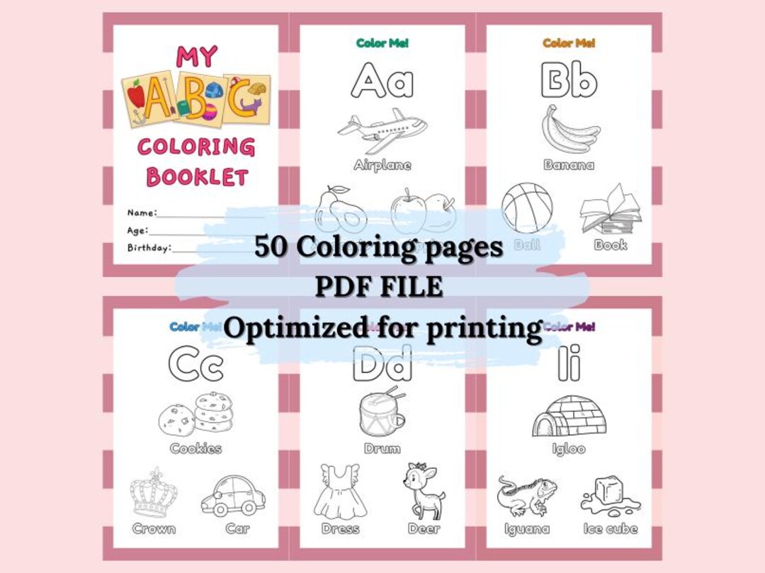 50 Pages Pink Cute My ABC Coloring Booklet Worksheet Coloring Book for ...